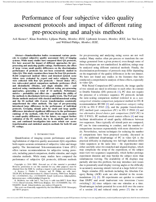 (PDF) Performance of Four Subjective Video Quality Assessment Protocols ...