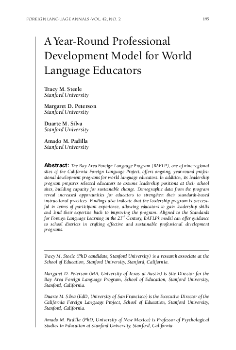 (PDF) A Year‐Round Professional Development Model for World Language ...