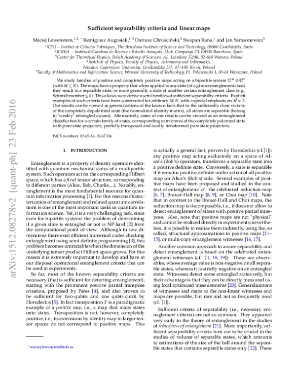 (PDF) Sufficient separability criteria and linear maps