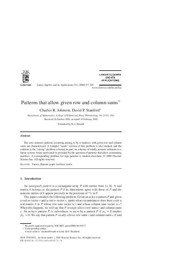 (PDF) Patterns that allow given row and column sums