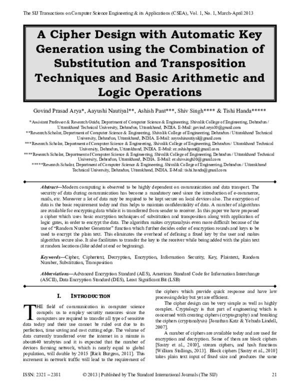 (PDF) A cipher design with automatic key generation using the combination of substitution and ...
