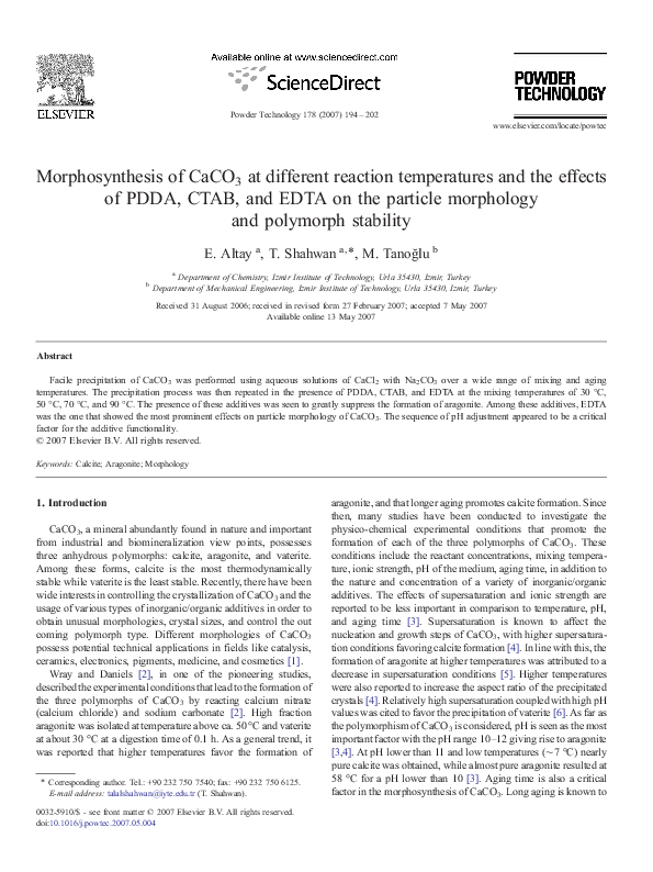 (PDF) Morphosynthesis of CaCO3 at different reaction temperatures and ...