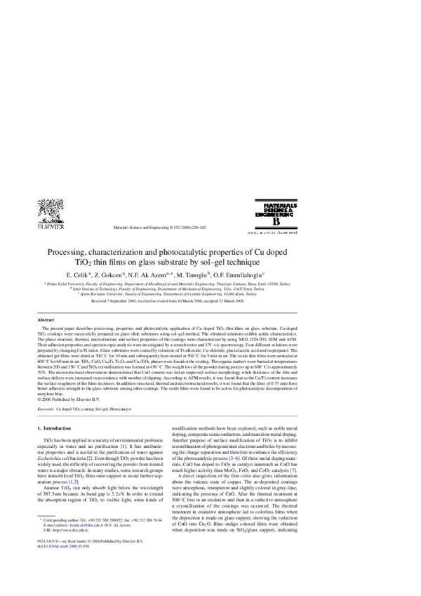 (PDF) Processing, characterization and photocatalytic properties of Cu ...