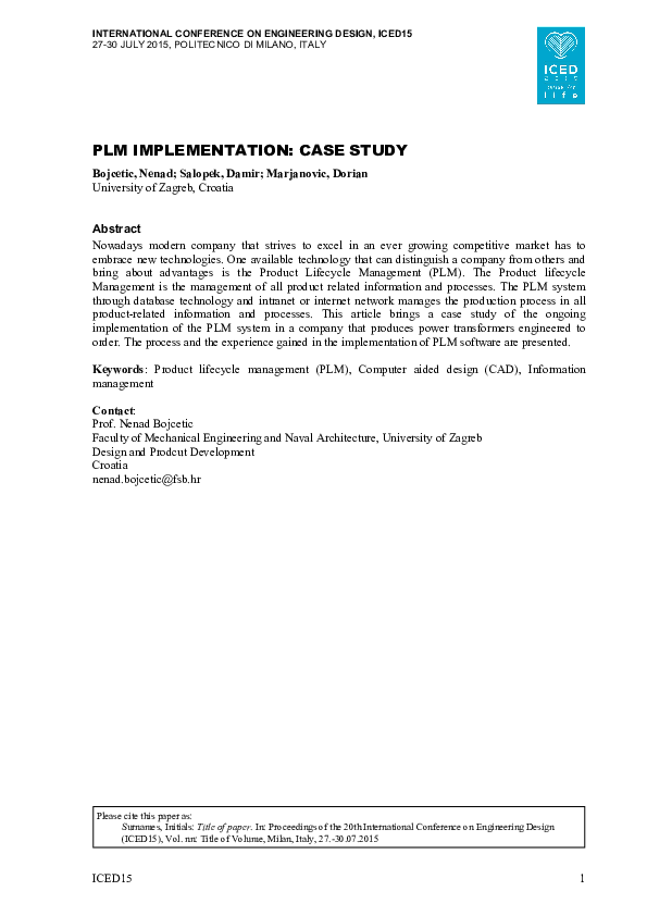 (PDF) PLM Implementation: Case Study