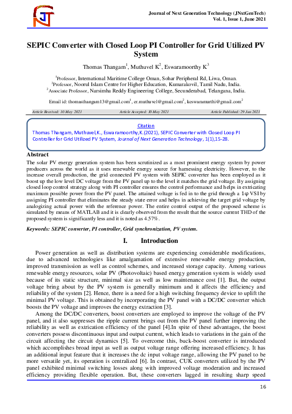 (PDF) SEPIC Converter with Closed Loop PI Controller for Grid Utilized PV System