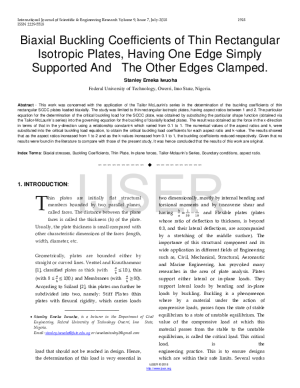 (PDF) Biaxial Buckling Coefficients of Thin Rectangular Isotropic ...