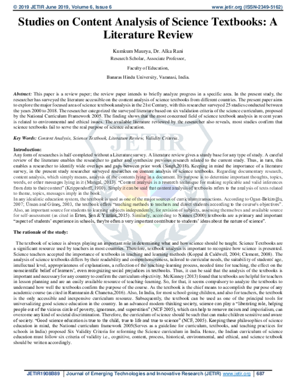 (PDF) Studies on Content Analysis of Science Textbooks: A Literature Review