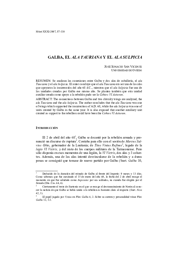 (PDF) Galba el "Ala Tauriana" y el "Ala Sulpicia"