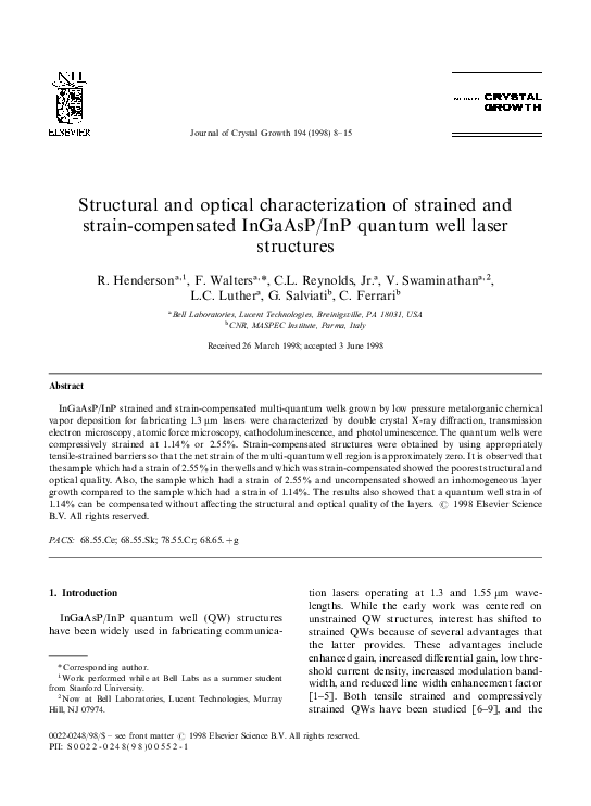 (PDF) Structural and optical characterization of strained and strain-compensated InGaAsP/InP ...