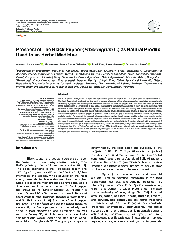 (PDF) Prospect of The Black Pepper (Piper nigrum L.) as Natural Product ...