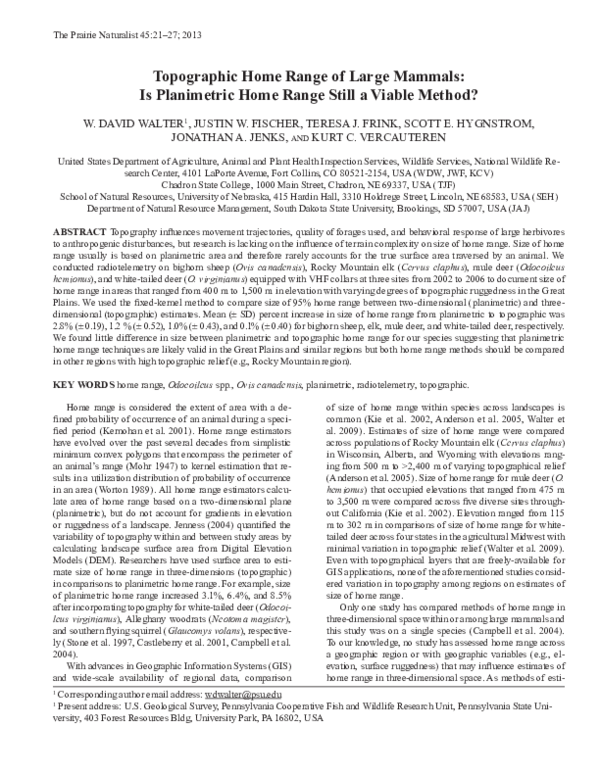 (PDF) Topographic Home Range of Large Mammals: Is Planimetric Home ...