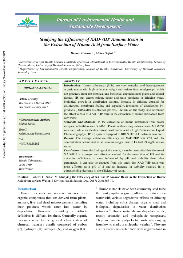 (PDF) Studying the Efficiency of XAD-7HP Anionic Resin in the ...