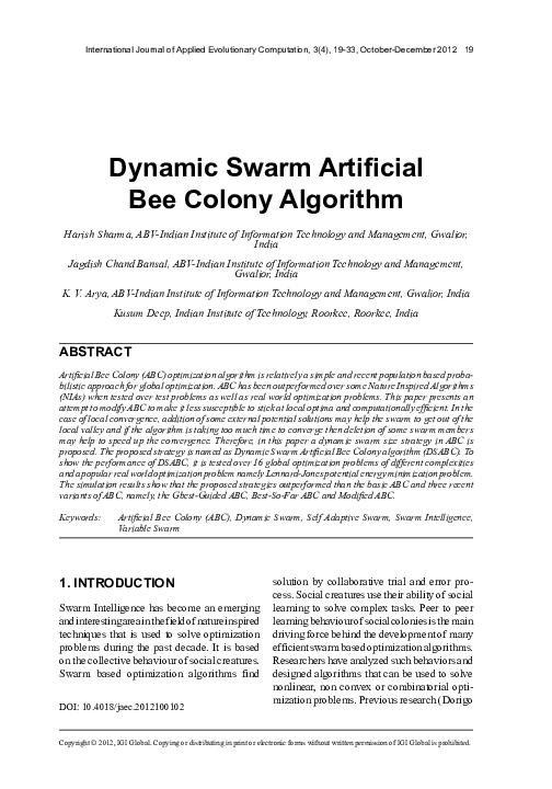 (PDF) Dynamic Swarm Artificial Bee Colony Algorithm