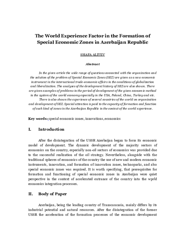(PDF) The World Experience Factor in the Formation of Special Economic ...