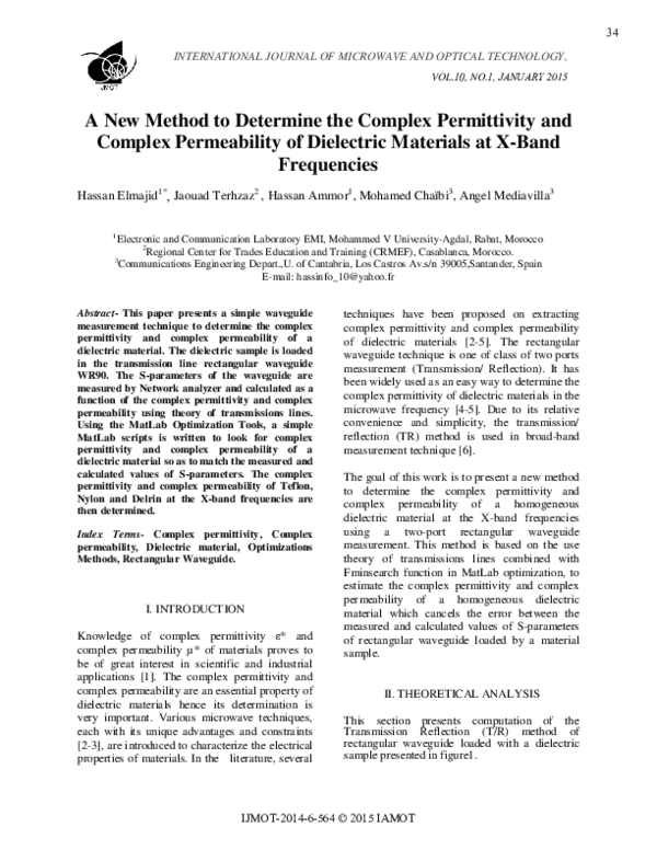 (PDF) A New Method to Determine the Complex Permittivity and Complex Permeability of Dielectric ...