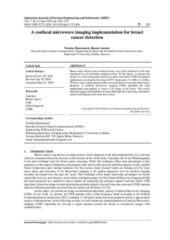 (PDF) A confocal microwave imaging implementation for breast cancer ...
