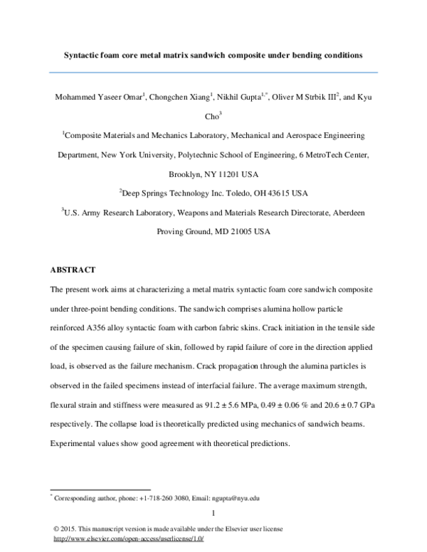 (PDF) Syntactic foam core metal matrix sandwich composite: Compressive ...