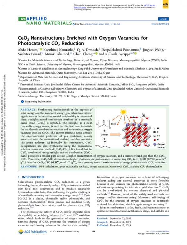 (PDF) CeO2 Nanostructures Enriched with Oxygen Vacancies for ...