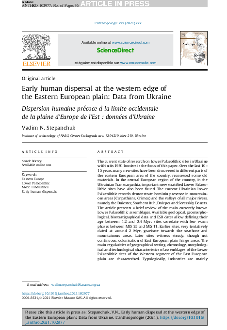 (PDF) Early human dispersal at the western edge of the Eastern European plain: Data from Ukraine
