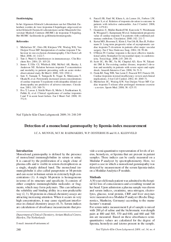 (PDF) Detection of a monoclonal gammopathy by lipemia-index measurement ...