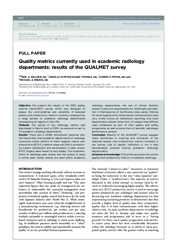 (PDF) Quality metrics currently used in academic radiology departments ...