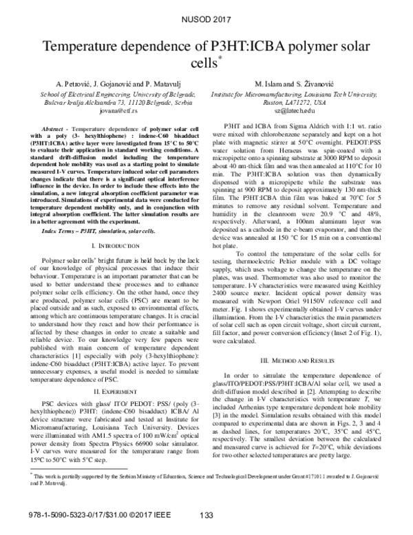 (PDF) Temperature dependence of P3HT:ICBA polymer solar cells