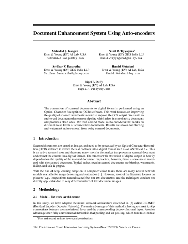 (PDF) Document Enhancement System Using Auto-encoders