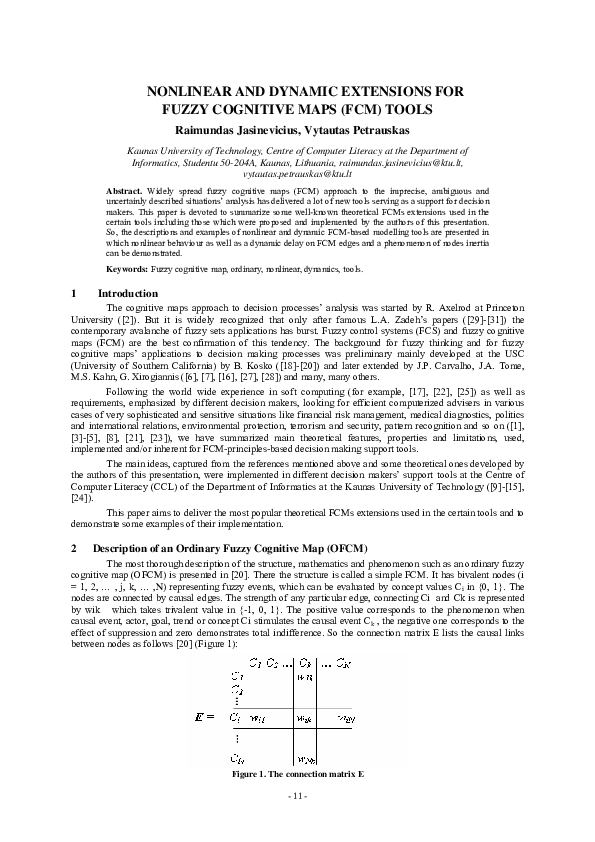 Pdf Nonlinear And Dynamic Extensions For Fuzzy Cognitive Maps Fcm Tools