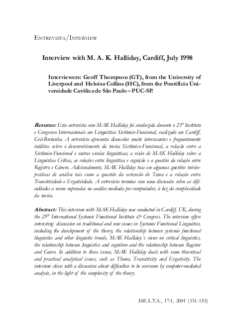 (PDF) Interview with MAK Halliday, Cardiff, July 1998