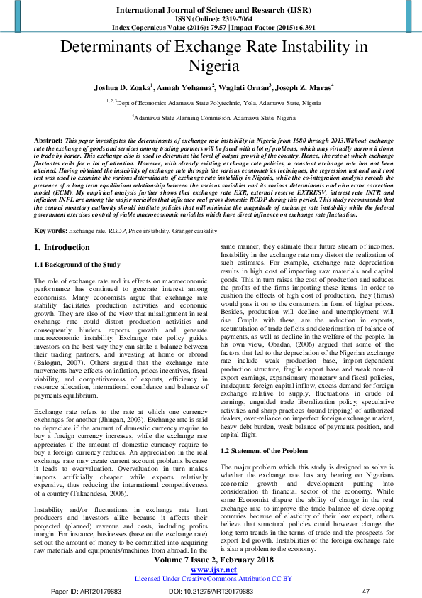 (PDF) Determinants of Exchange Rate Instability in Nigeria