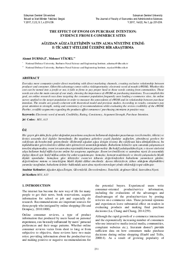 (PDF) The Effect of Ewom on Purchase Intention : Evidence from
