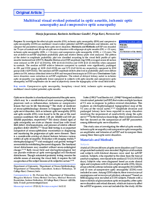 (PDF) Multifocal visual evoked potential in optic neuritis, ischemic ...