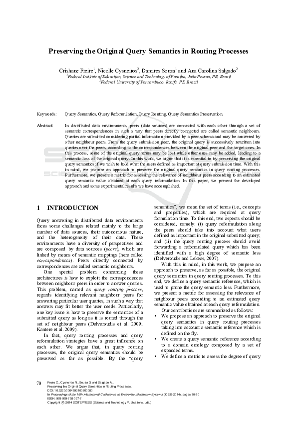 (PDF) Preserving the Original Query Semantics in Routing Processes