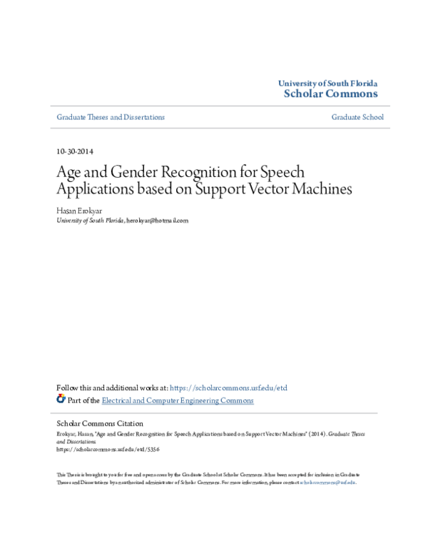 (PDF) Age and Gender Recognition for Speech Applications based on Support Vector Machines