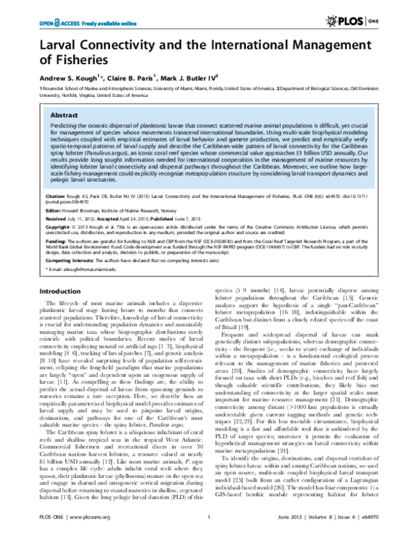 (PDF) Larval Connectivity and the International Management of Fisheries