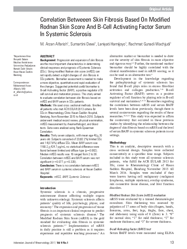 (PDF) Correlation Betweeen Skin Fibrosis Based on Modified Rodnan Skin ...