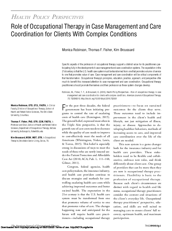 (PDF) Role of Occupational Therapy in Case Management and Care ...