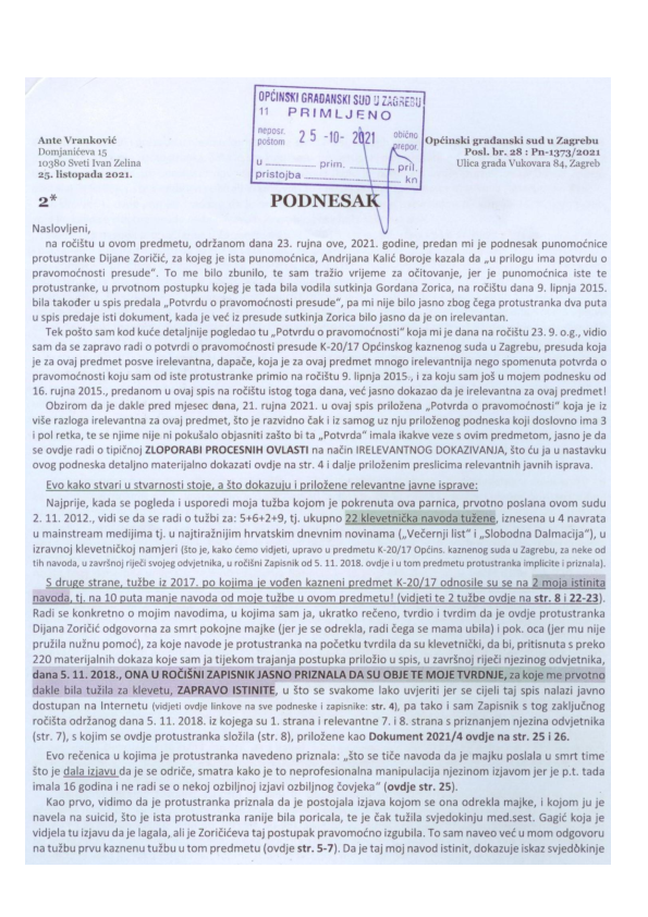 (PDF) Podnesak građanski naknada štete, 25 10 2021 | Ante Vranković ...