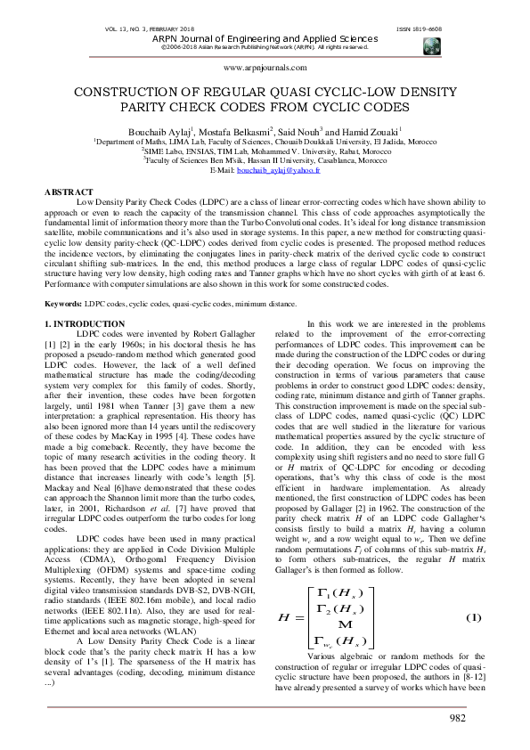 Pdf Constructing Regular Qc Ldpc Codes From Cyclic Codes 