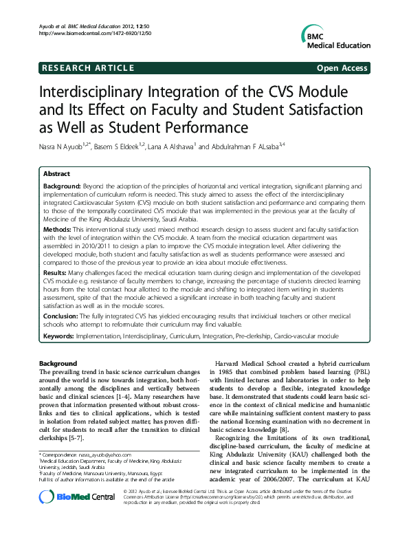 (PDF) Interdisciplinary Integration of the CVS Module and Its Effect on ...