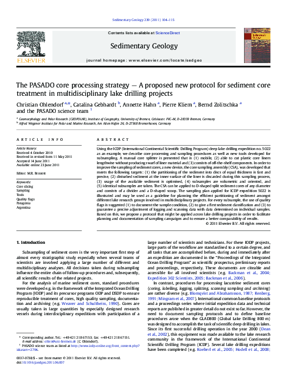 (PDF) The PASADO core processing strategy - A proposed new protocol for sediment core treatment ...