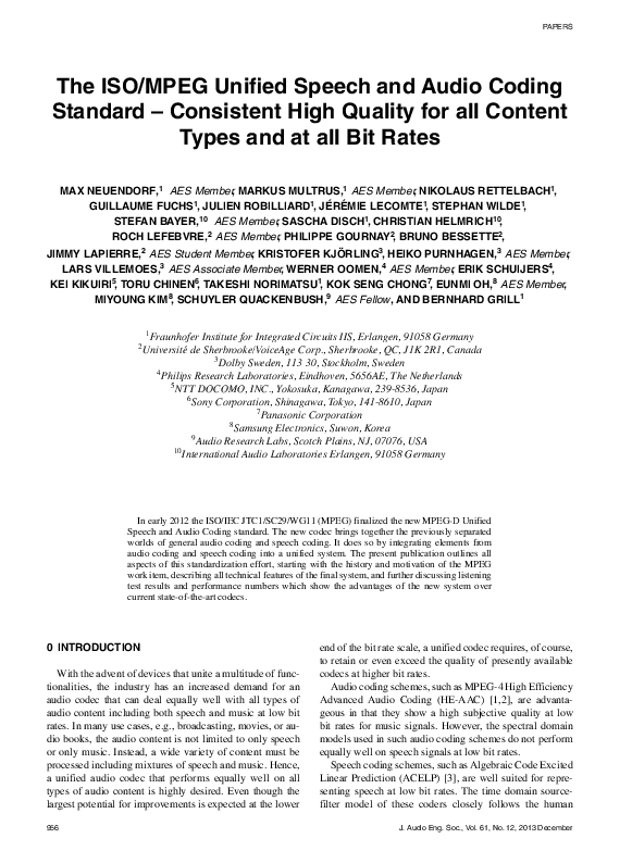 (PDF) The ISO/MPEG Unified Speech and Audio Coding Standard—Consistent ...