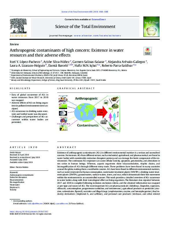 (PDF) Anthropogenic contaminants of high concern: Existence in water ...
