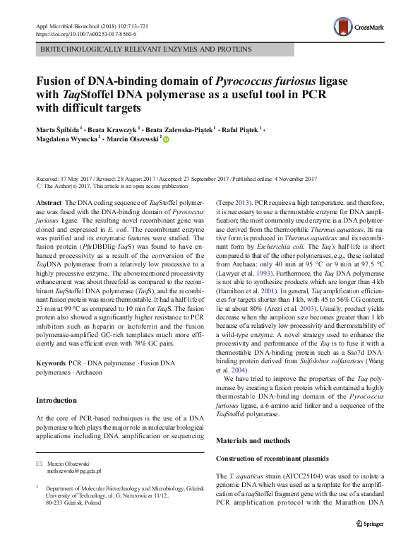 (PDF) Fusion of DNA-binding domain of Pyrococcus furiosus ligase with ...
