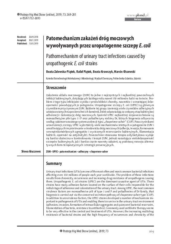 (PDF) Pathomechanism of urinary tract infections caused by ...