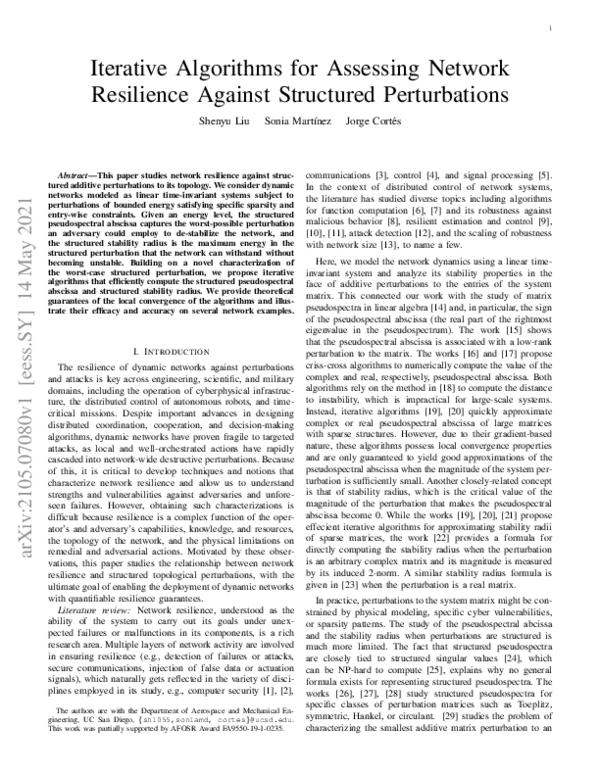 (PDF) Iterative Algorithms for Assessing Network Resilience Against Structured Perturbations