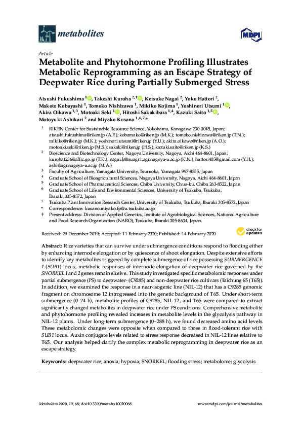 Metabolite and Phytohormone Profiling Illustrates Metabolic ...