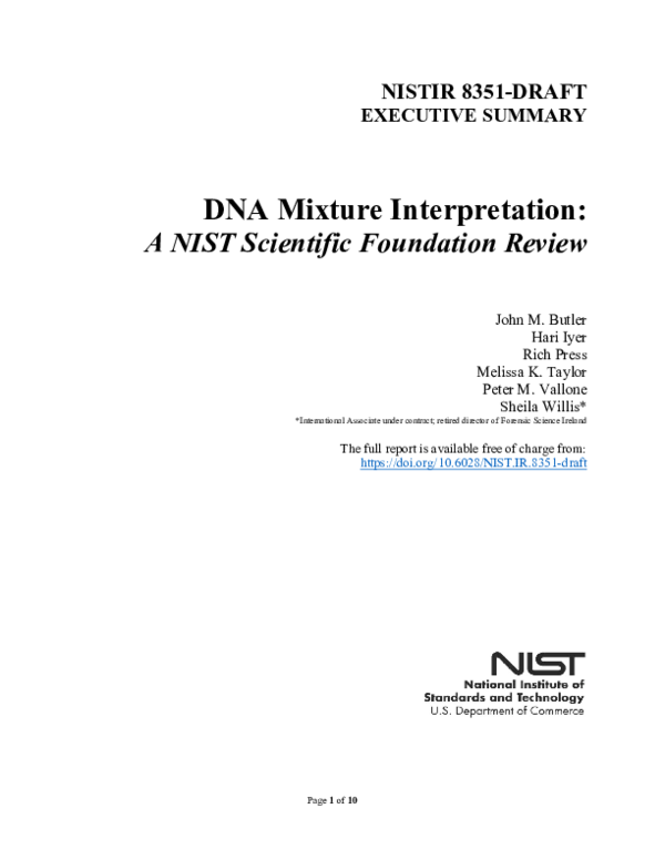(PDF) DNA Mixture Interpretation: A NIST Scientific Foundation Review