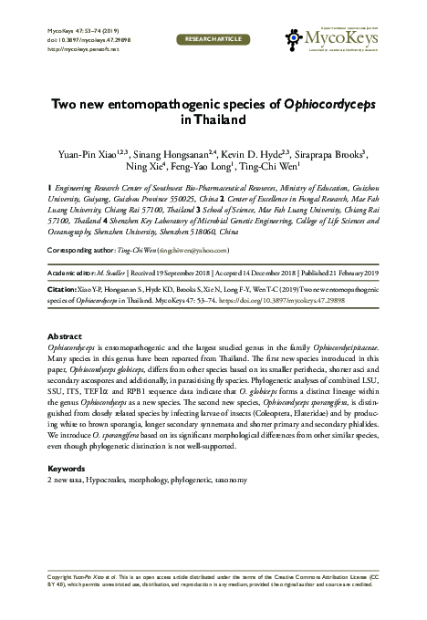 (PDF) Two new entomopathogenic species of Ophiocordyceps in Thailand