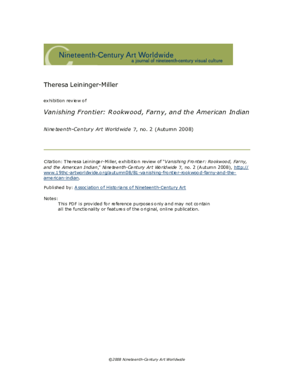 (PDF) Vanishing Frontier: Rookwood, Farny, and the American Indian